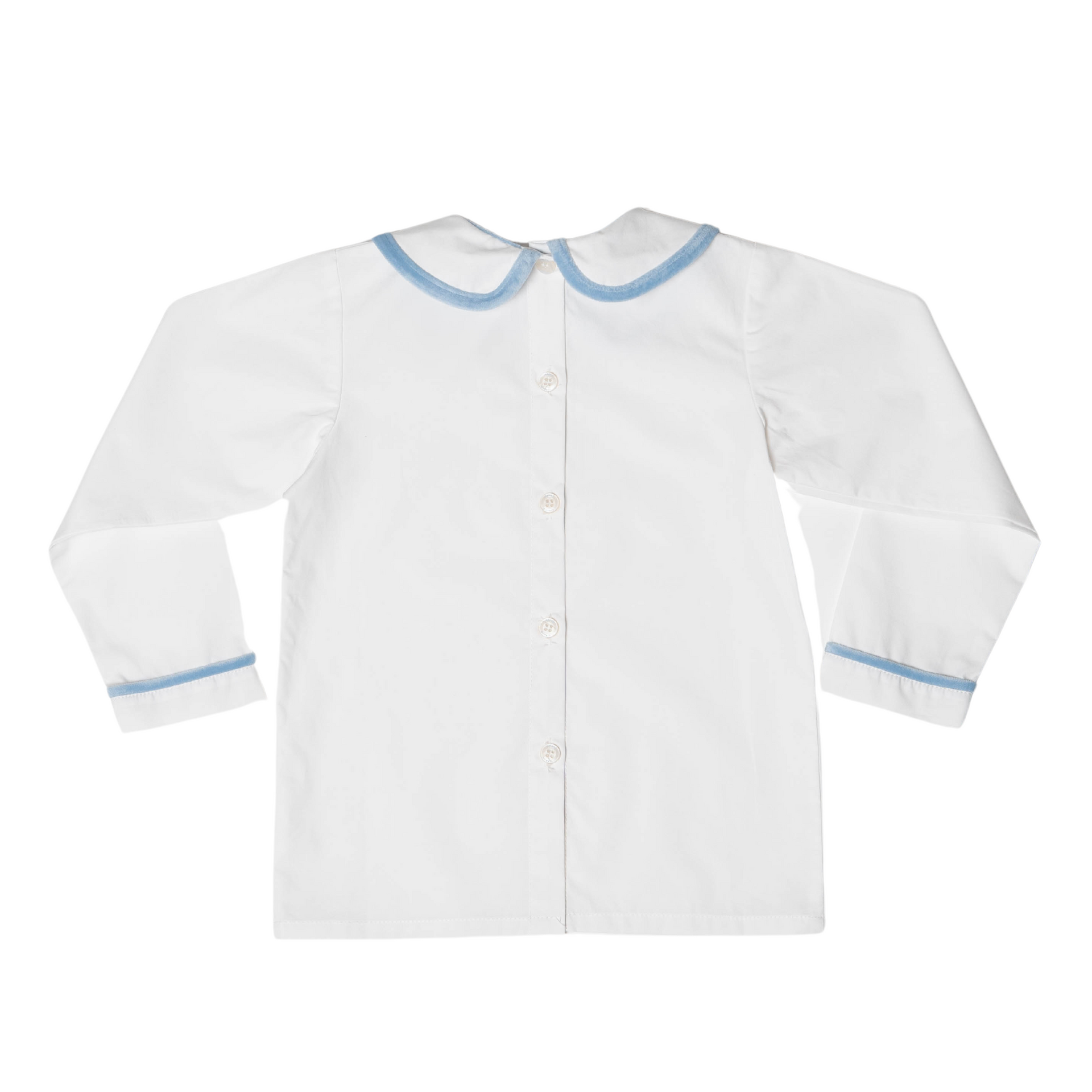 Long Sleeve Henry Peter Pan in White with Bay Tree Blue Velvet Trim ...